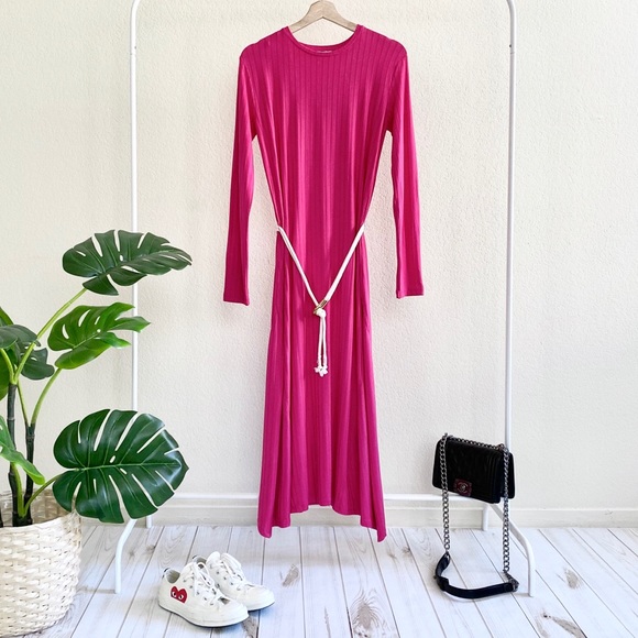 Zara | Dresses | Zara Fuschia Long Belted Dress Size Medium | Poshmark